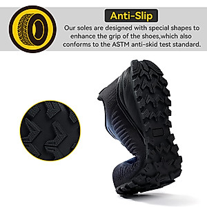 SKOKOD Steel Toe Shoes for Men Slip On Resistant Puncture Proof Safety Shoes Lightweight Breathable Tennis Warehouse Work Shoes（Black Blue 7.5）