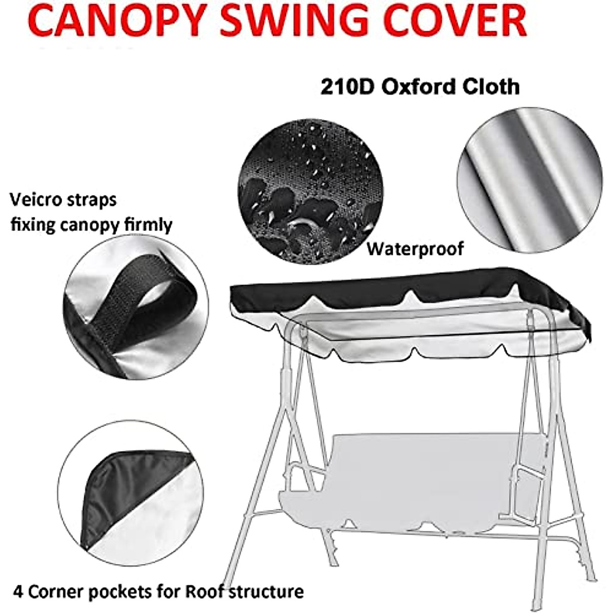 BTURYT Swing Canopy Replacement 3 Seater, Patio Swing with Canopy & Replacement Swing Seat,Waterproof Top Cover Set Swing Chair Awning Glider Swing Cover Porch Swing Cover