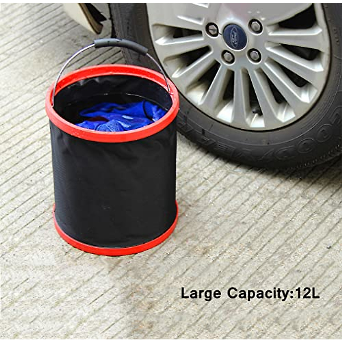 ARISKEY Foldable Water Bucket, 12L/3.1Gallons Collapsible Bucket with Cleaning Towel, Durable(2000D Oxford Cloth) Pop Up Bucket Portable Folding Bucket for Car Washing and Cleaning Camping Fishing