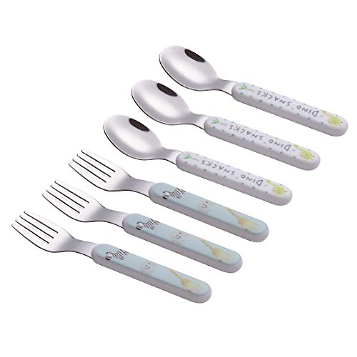 ANNOVA Kids Silverware 6 Pieces Stainless Steel Children's Flatware Set 3 x Forks, 3 x Dinner Spoons Plastic Handle, Toddler Utensils Without Knives, for Babies, Infants BPA Free - Cute Animals