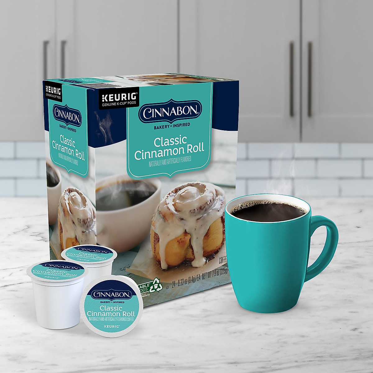 Cinnabon Classic Cinnamon Roll, Single-Serve Keurig K-Cup Pods, Flavored Coffee, 24 Count (Pack of 4)