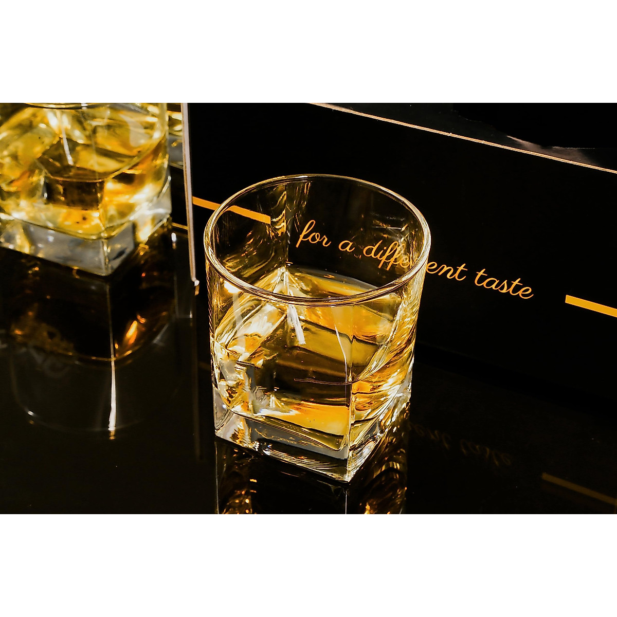 Crystal Whiskey Glasses Set of 4, Luxury Gift box set for Men, Old Fashioned 10.5 Oz Heavy Base, Bourbon Scotch Cognac Cocktail Whisky Gin Rum Liqueur Drinking Lowball Rock Tumbler Barware set