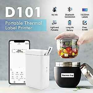 Binardat 1 Inch Label Maker Machine with Tape,15-25MM Portable Thermal Bluetooth D101 Printer for IOS/Android APP, with Multiple Fonts, Emojis, Symbols, Easy to Print Name, Address, Barcode Labels
