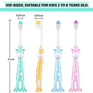 8 Pieces Kids Toothbrush Cartoon Children Toothbrush Deer Design Toothbrush Extra Soft Toothbrush with Suction Cup for Boys and Girls 2 to 8 Years Old, 4 Colors