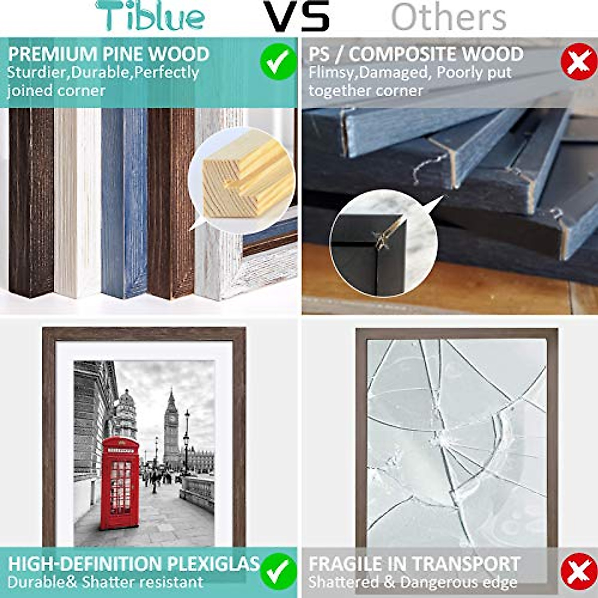 11x14 Rustic Picture Frames Solid Wood Distressed Brown Display Picture 9x12 or 8x10 with Mat or 11x14 Frame without Mat - Farmhouse Wooden Photo Frame 11x14 with 2 Mats for Wall Mounting or Table Top