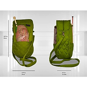 Yazzii Knitting Bag Tote & Yarn Storage Organizer - Yarn and Knitting Project Tote Bag - Stores Yarn, Knitting Needles, Crochet and Knitting Accessories - Green