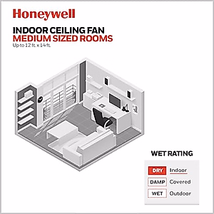Honeywell Ceiling Fans Barcadero, 44 Inch Contemporary Indoor LED Ceiling Fan with Light, Pull Chain, Dual Mounting Options, Dual Finish Blades, Reversible Motor - 51476-01 (Matte Black)