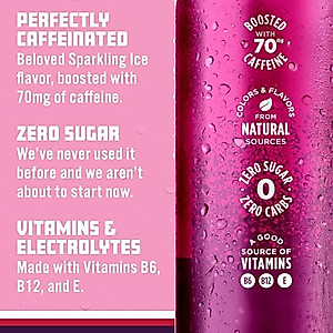 Sparkling Ice Caffeine Black Raspberry Sparkling Water with Caffeine, Zero Sugar, with Antioxidants and Vitamins,16 fl oz Cans (Pack Of 12)