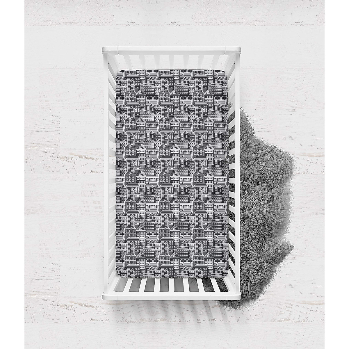 Bacati - Clouds in The City Grey Cityscape 2 Pack 100% Cotton Percale for US Standard Crib/Toddler Bed Fitted Sheets, White/Grey (CCWGCT2CS)