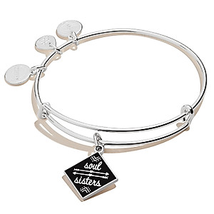 Alex and Ani Soul Sisters Expandable Bangle Bracelet for Women, Friendship Inscription Charm, Shiny Silver Finish, 2 to 3.5 in