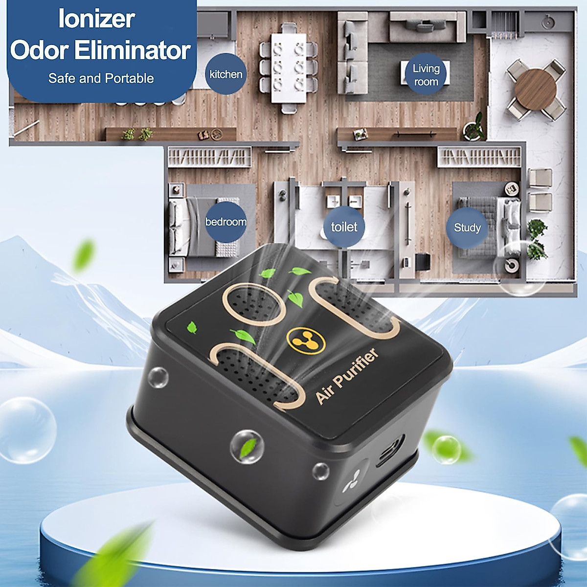 KLVEU Ionizer Odor Eliminator Machine, Air Ionizer Purifier for home Portable and Quiet Ion Air Purifier for Bedroom Toilet Kitchen Pets Smoke and Car(1PCS), small, black-1, CYJ-3IN1