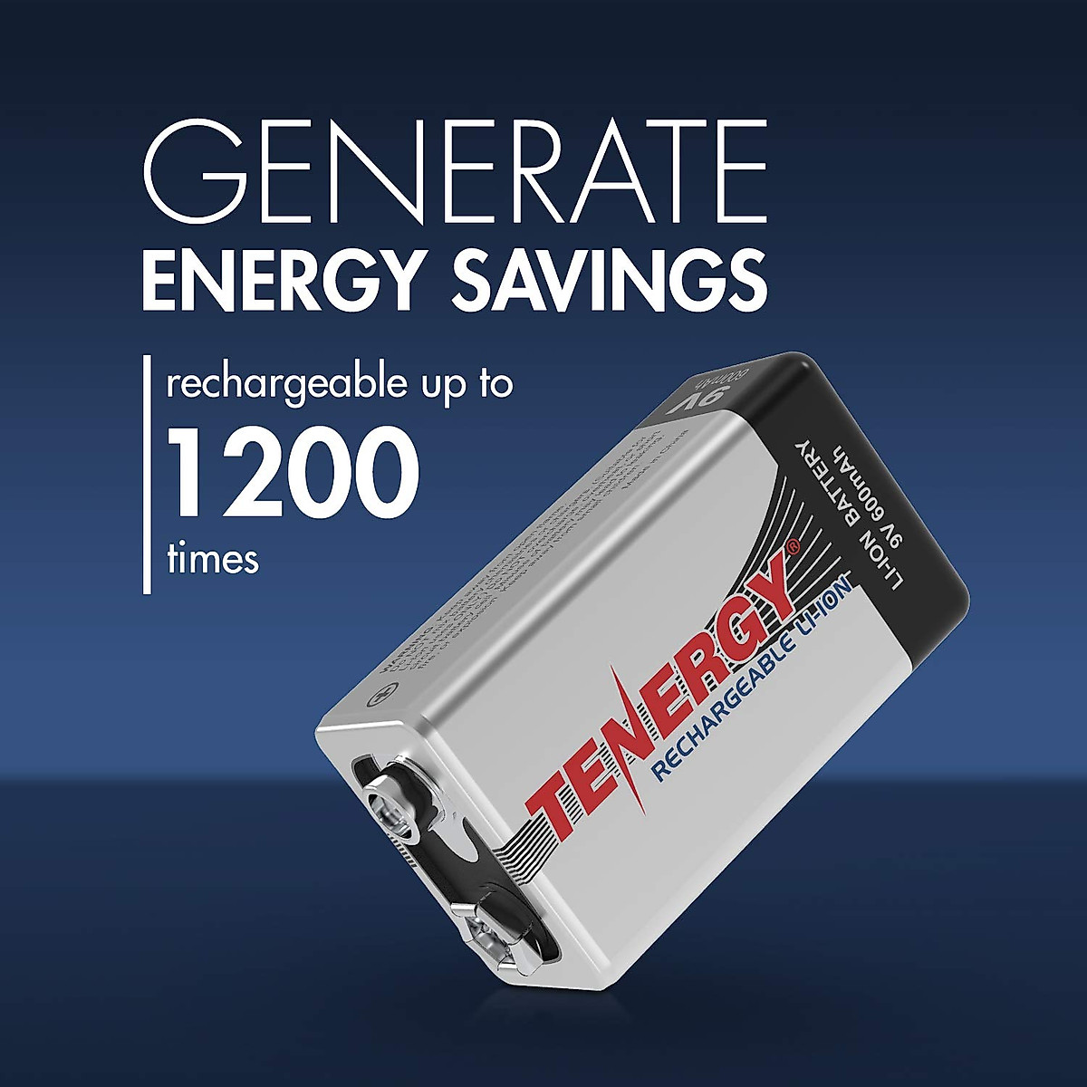 Tenergy 9V 600mAh Li-ion Rechargeable Batteries, 10 Pack