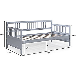 KOMFOTT Wood Daybed Frame Twin Size, Sofa Day Bed Frame with Wooden Slats Support, No Box Spring Needed, Twin Daybed Frame for Bedroom Living Guest Room (Mattress Not Included)