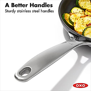 OXO Good Grips Pro 10 Piece Cookware Pots and Pans Set, 3-Layered German Engineered Nonstick Coating, Stainless Steel Handle, Dishwasher Safe, Oven Safe, Black