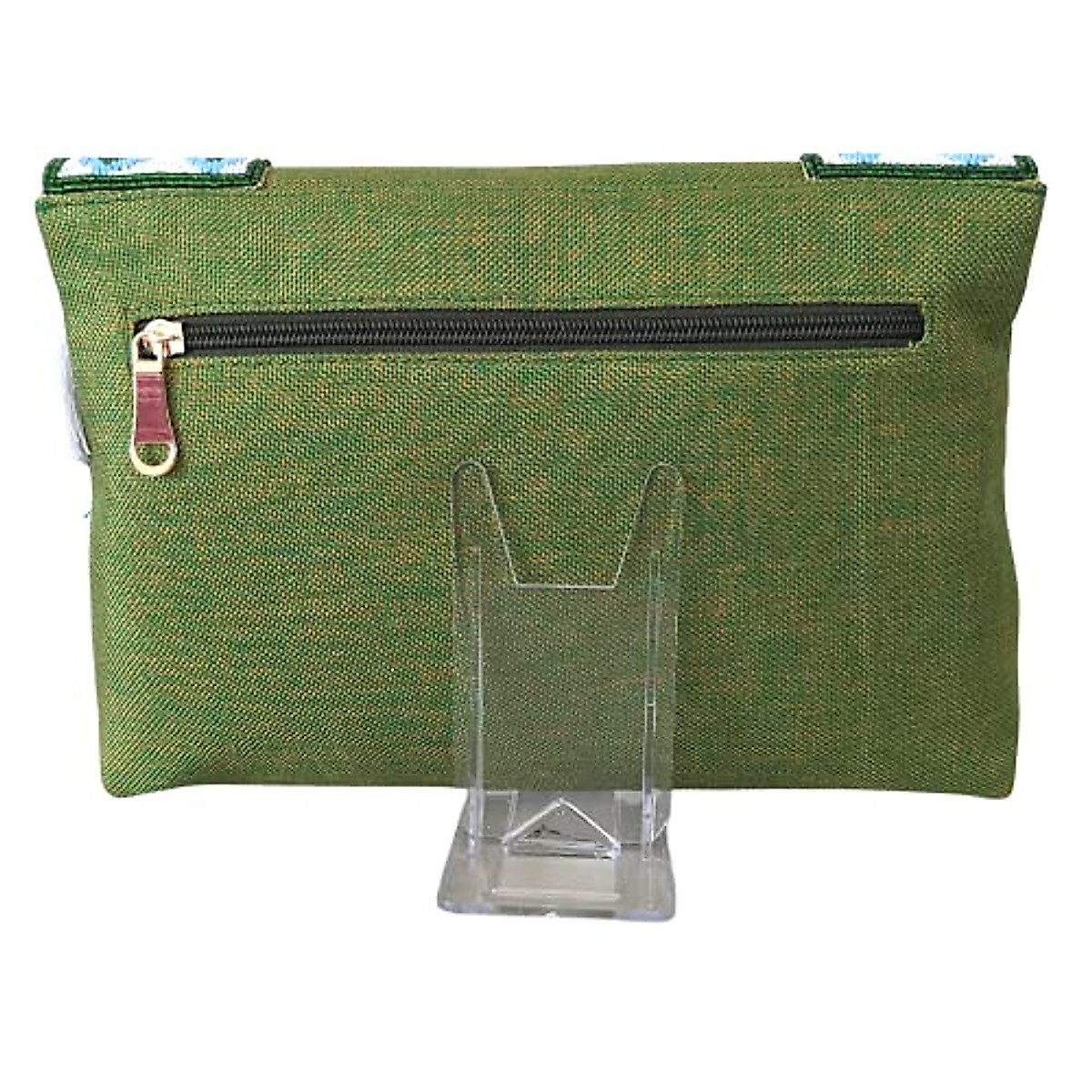 Women Boho Envelope Purse, Evening Bag, Shoulder Bag, Cross-body Bag With Handmade Beaded Pattern & Detachable Shoulder Chain (Green)