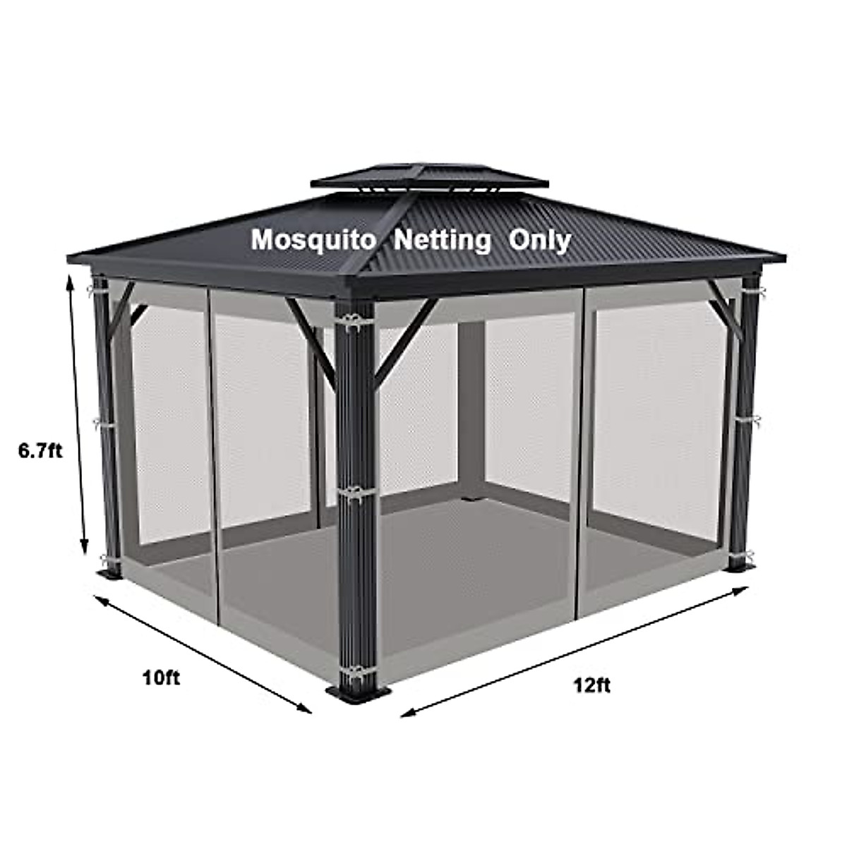 Replacement Universal Gazebo Netting 4 Panels with Zipper for Garden Patio Yard, ONLY Netting (10‘x12’, Grey)