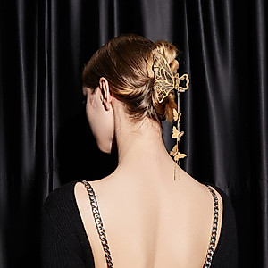 4 PACK Metal Big Gold Butterfly Hair Clips Clamp Tassel Nonslip Claw Hair Accessories for Women Girls for Thinner Thick Styling Fashion Hair Supplies