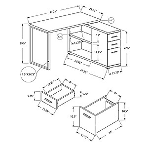 Monarch Specialties Computer L-Shaped-Left or Right Set Up-Contemporary Style Corner Desk with Open Shelves and Drawers, 48" L, Black-Grey Top