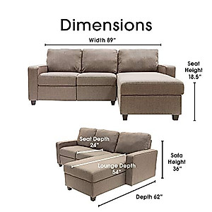 Serta Palisades Reclining Sectional Sofa with Right Chaise, Small Couch with Built-In Storage, Low-Maintenance & Family-Friendly Fabric, Oatmeal