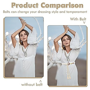 TIESOME Women's Tassel Braided Waist Belt, Skinny Woven Belt for Dress Waist Belt Rope Chain with Woven Wooden Beads for Women Girls Godness (White)