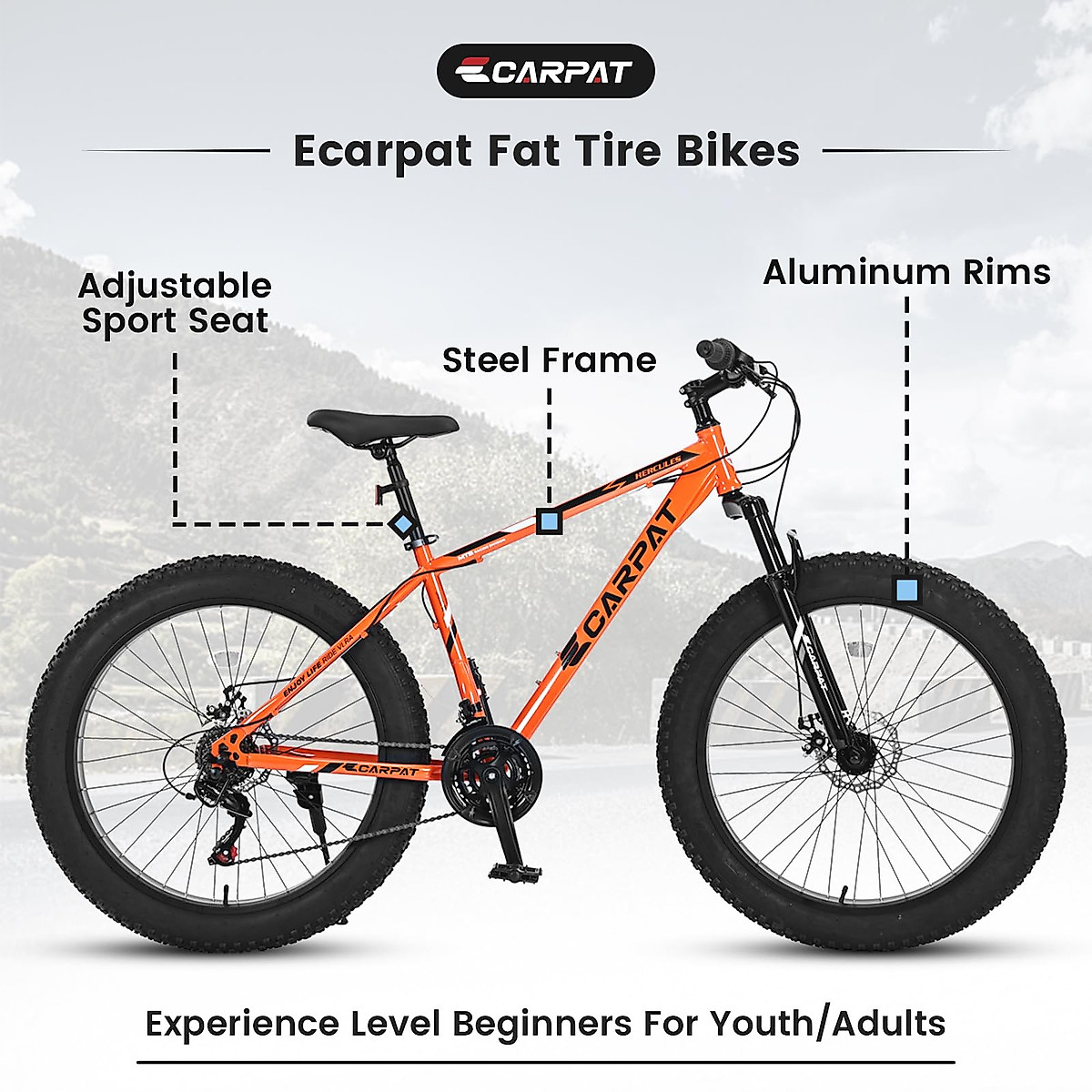 26x4 Inch Fat Tire Bike 21 Speeds, Dual Disc Brake Front Suspension, Mountain Trail Bike, Urban Commuter City Bicycle Adult/Youth