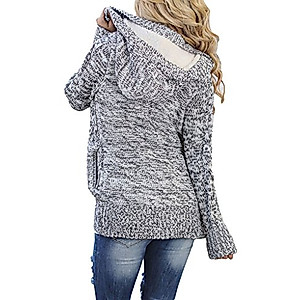 Sidefeel Women Hooded Knit Cardigans Button Cable Sweater Coat Small Grey
