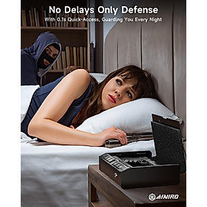 AINIRO Gun Safe for Pistols - Biometric Gun Safe for Handgun with Fireproof Document Bag, Quick-Access Gun Lock with Fingerprint Identification or Key Pad, Firearm Storage Home Bedside Nightstand Car