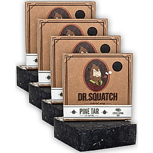 Dr. Squatch Pine Tar Soap 4-Pack Bundle – Bar Soap for Men with Natural Woodsy Scent and Skin Exfoliating Scrub – Handmade with Pine, Coconut, Olive Organic Oils in USA (4 Bar Set)