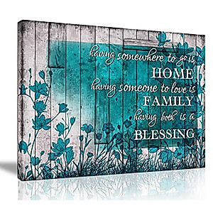 LAOTOART Inspirational Bathroom Decor Wall-Art for Bedroom - Teal Flower Motivational Quotes Wall Decor for Dining Room Canvas Wall Art Ready to Hang