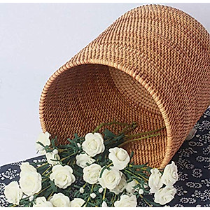 VECANCE Upscale Handwoven Woven Rattan Round Waste Basket Paper Wastebaskets Storage Basket Rubbish Bin for Your Home Office (20x20CM)