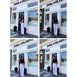 EVALESS White Cargo Pants Women Fall High Waist Straight Wide Leg Hiking Pants for Women Fashion 2023 Baggy Casual Work Teacher Pants Loose Trousers with Pockets Size US 8