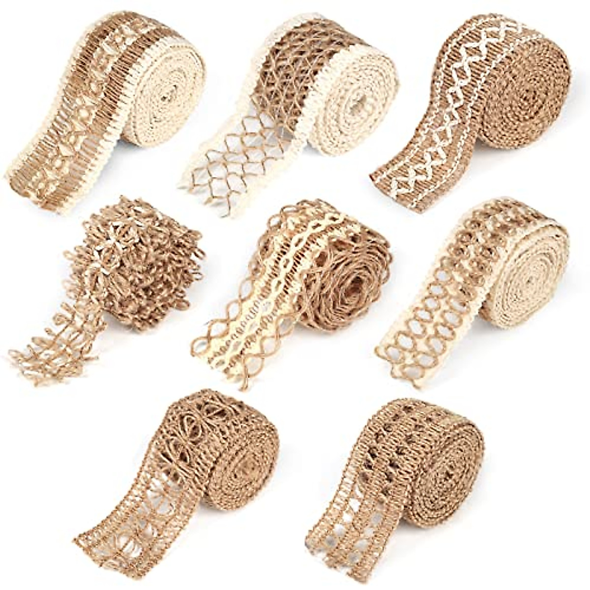 VGOODALL Jute Ribbons, 8 Rolls Burlap Lace Ribbons Rustic Ribbons for Crafts Gift Wrapping Party Decor