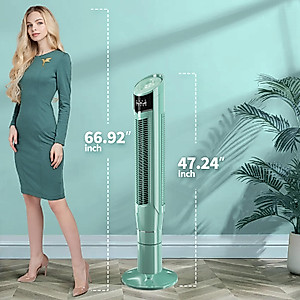 Antarctic Star Tower Fan 360°Oscillating Fan Quiet Cooling 24H Timer Remote Control Powerful Standing 8 Wind Speed 3 Wind Modes Ionizer Bladeless Portable LED Display,Bedroom Office 47-Inch black