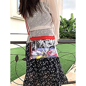 VIEEL New Clear Tote Bag, Crossbody Purse Bag, Adjustable Shoulder Strap (Red)