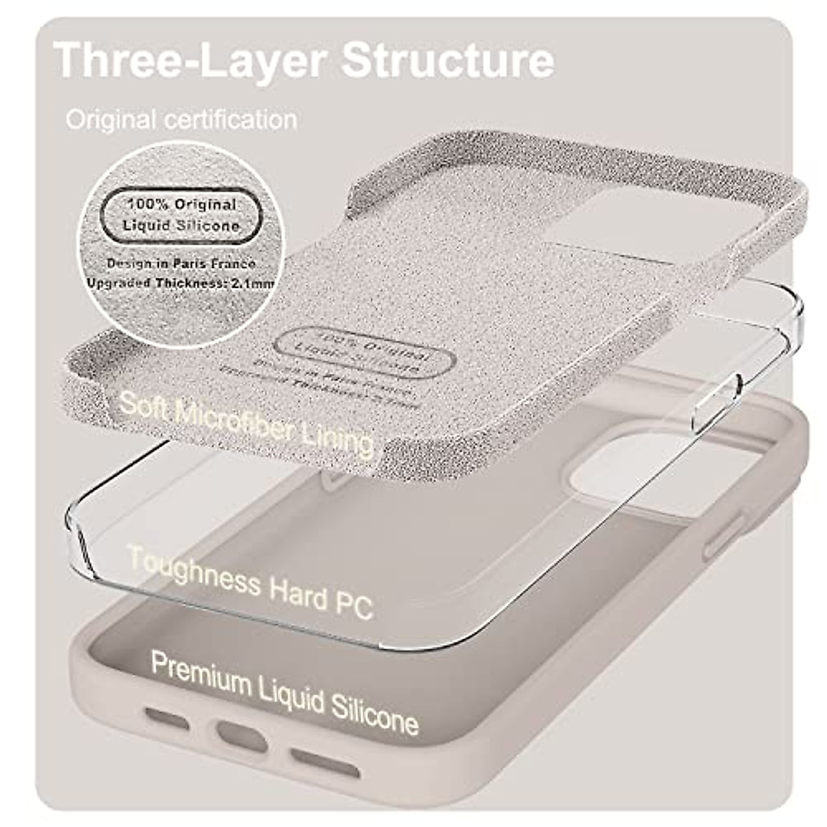 Ktele Compatible with iPhone 13 Pro Max Case 6.7 inch Premium Liquid Silicone with [Soft Anti-Scratch Microfiber Lining] Gel Rubber Full-Body Bumper Protection Case for iPhone 13 Pro Max - Stone