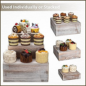 6 Pcs Wooden Display Stand Whitewashed Square Cake Stand Dessert Riser Wood Box Crate Style Display Stand Stackable Wooden Cupcake Stand for Home Bakery Decor Birthday Wedding Party Favors, 3 Sizes