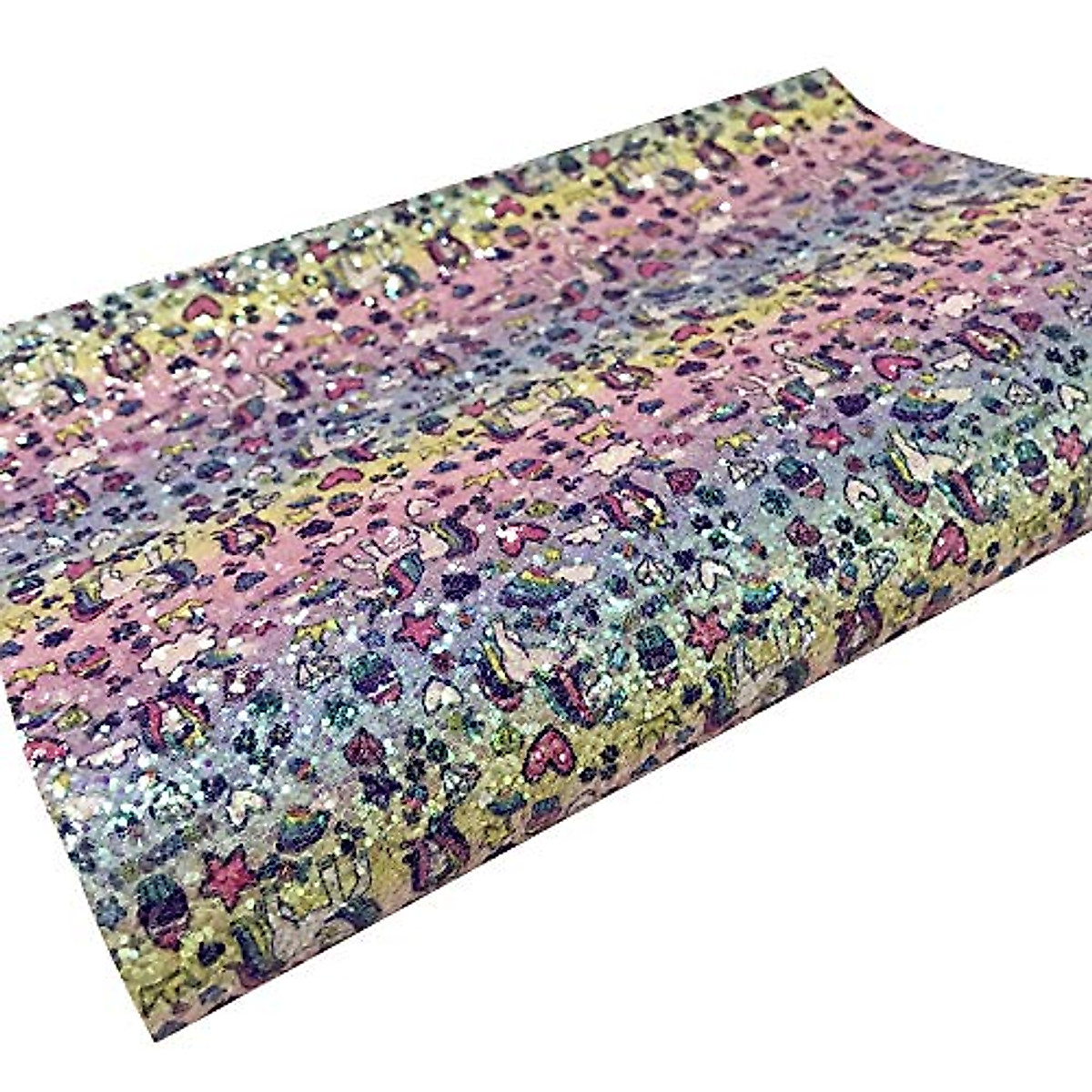 Unicorn Printed Faux Leather Fabric Sheets 5 Pieces Glitter Sequins Synthetic Fabric for DIY Bows Earrings Making Crafts (Assorted A)