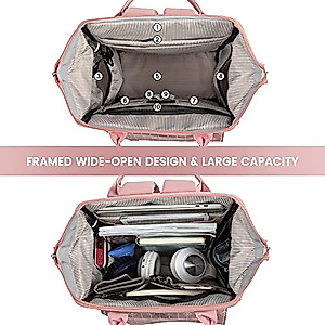 LOVEVOOK Laptop Backpack Purse for Women, 17 Inch Computer Business Stylish Backpacks, Teacher Doctor Nurse Bags for Work, Casual Daypack Backpack with USB Port, 2 Sets, Grey-pink