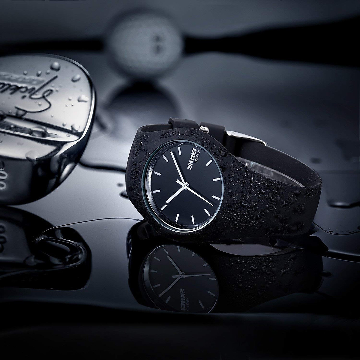 Gosasa Casual Simple Style Silicone Strap women Sports Watches 30M Waterproof (Black White Hands)