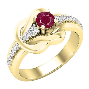 Dazzlingrock Collection 4mm Round Ruby & White Diamond Knot Style Engagement Promise Ring for Women in 14K Solid Yellow Gold, Size 6