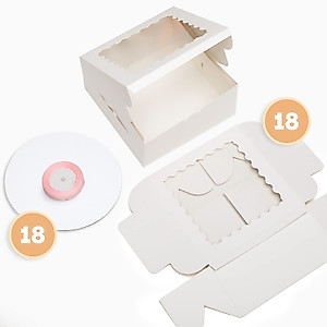 Bakepacker 36pcs 6x6x5 Inches Cake Boxes with Window 18-Packs White Cake Boxes 6 Inch Bakery Boxes (18 Cake Boxes +18 Cake Boards)