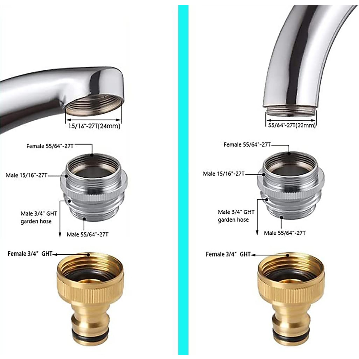 Carvedexquisitely Faucet Adapter Kit, Brass Kitchen Sink Aerator Adapter,Male/Female Sink Faucet Adapter to Connect Garden Hose, Water Filter, Standard Hose via Diverter (7 Pieces)