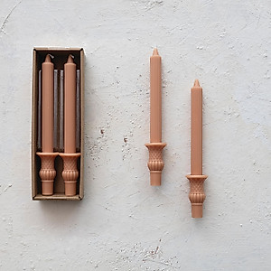 Creative Co-Op Tall Unscented Taper Candles, Tan, Set of 2