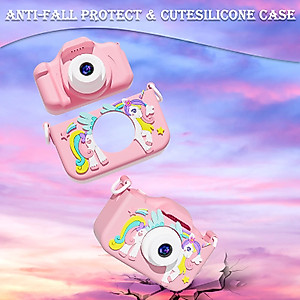 Colofree Kids Camera, Kids Digital Camera for Age 3-5 Boys/Girls, Toddler Camera for 6 7 8 9 10 11 12 Year Old Christmas Birthday Festival Gifts, Kids Camera Toys with 32G TF Card (Pink-03)