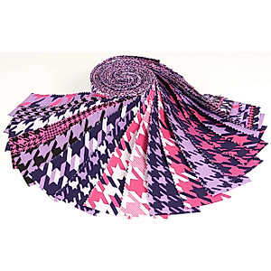 Soimoi 40Pcs Houndstooth Print Cotton Precut Fabrics for Quilting Craft Strips 2.5x42inches Jelly Roll - Purple & Pink