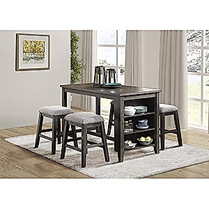 Pemberly Row Counter Height Bar Table with Storage Shelves, Rustic Pub Table for Kitchen and Dining Room, Farmhouse Dining Table in Distressed Gray (60" L x 30" W x 36" H)