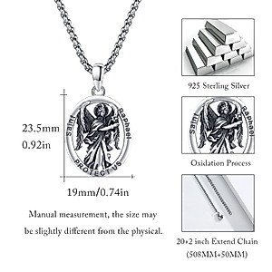 XIXLES Saint Raphael Necklace S925 Sterling Silver Archangel St Raphael Medal Pendant Jewelry for Men with 20 in Chain