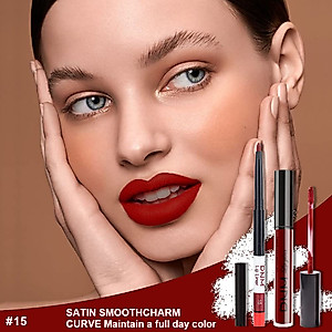 AMY'S DIARY 2pcs Matte Dark Red Lip Liner and Lipstick Makeup Set, Liquid Lipstick 24H and Lip Liner Set Matt Liquid Lips Make Up Waterproof Long Lasting Lipstick Matte Kit with Lip liner kit (02)