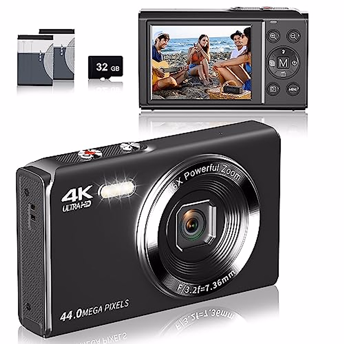 Digital Camera-1080P 44mp Camera, 16x Digital Zoom 2.8 Inch Camera, with 32GB SD Card, Two Batteries