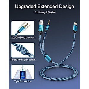 Car Aux Cord for iPhone, Lightning to 3.5mm Male Audio 2-in-1 MFI Certified 4ft Auxiliar & Charging Cable for Car/Home Stereo Speaker Headphone Compatible with iPhone 14 13 12 11 Pro Max XR X 8 Plus